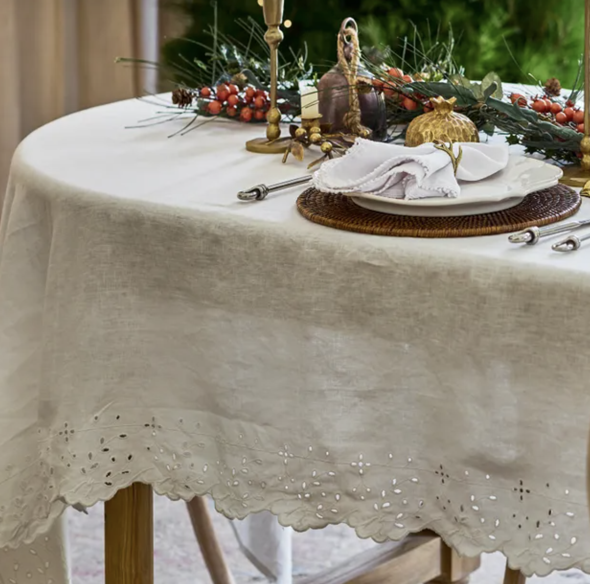 Embroidered Tablecloth White Large 320x150cm Wells Trading Company